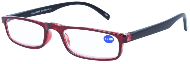 Klassische Kunststoff - Lesebrille HALF - LINE in Rot mit Federscharn ...